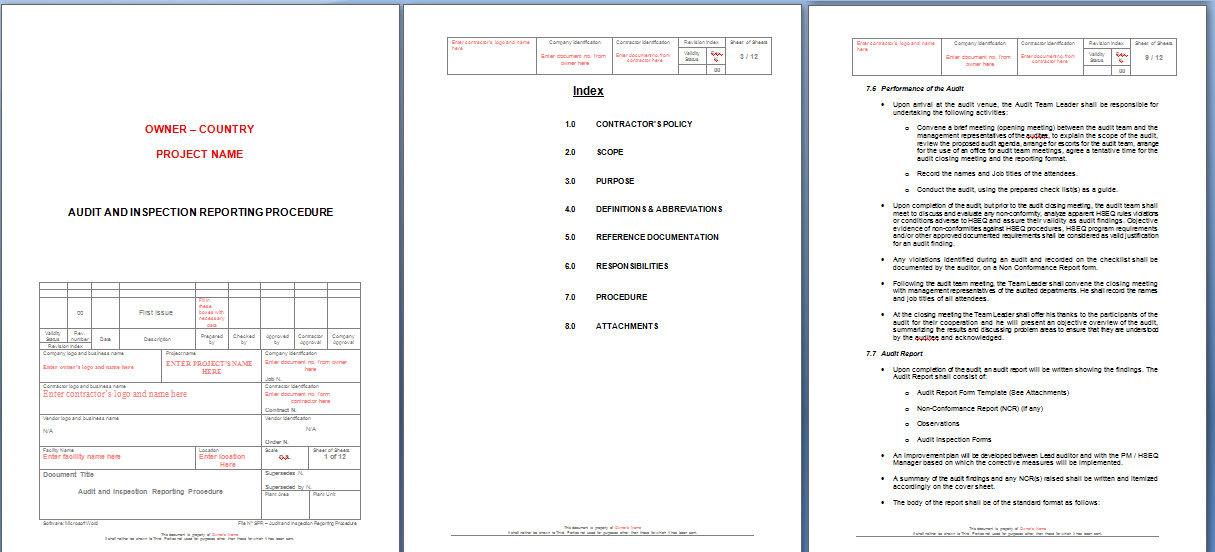 HSE Audit & Inspection Reporting Procedure Template for Construction ...