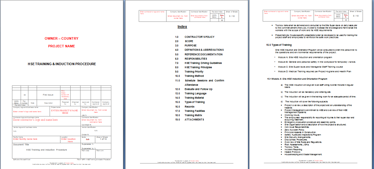 HSE Training & Induction Procedure Template for Construction [Editable ...