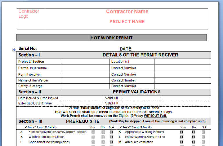 Work Permit Procedure Template for Construction [Editable] | KaizenHSE